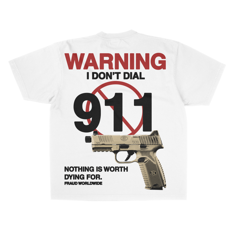 Fraud Worldwide 911 back fn white tee